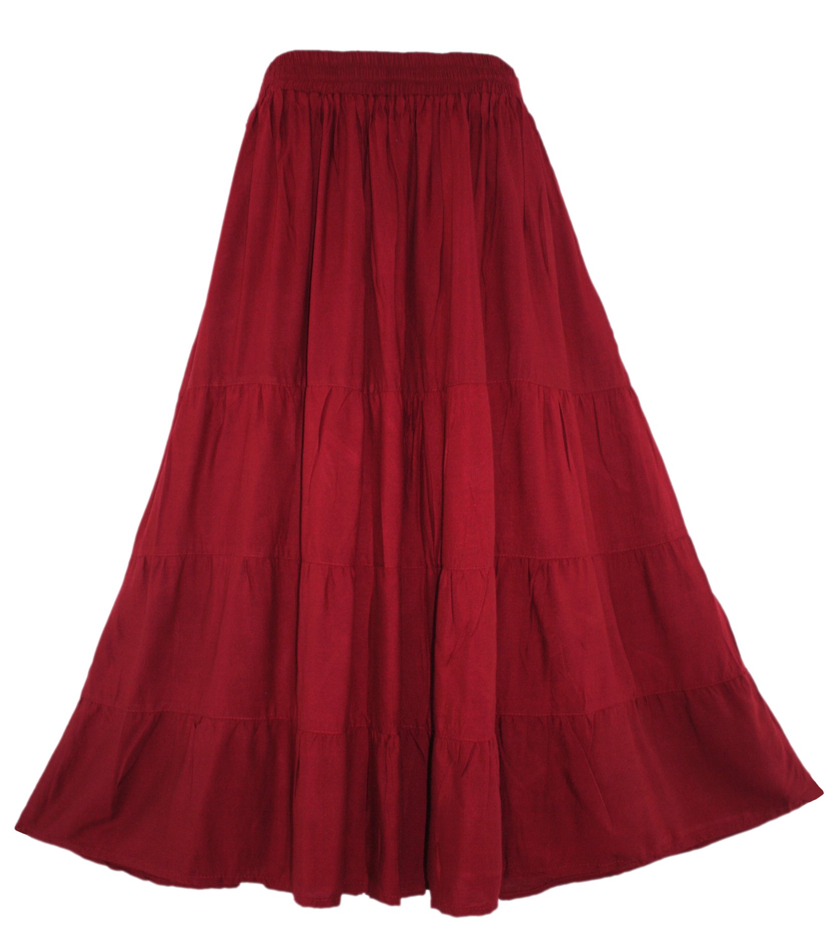 Beautybatik Maroon Women Boho Gypsy Long Maxi Tiered Peasant Skirt 3X