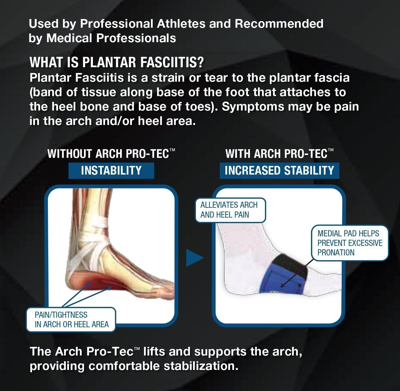 Pro-Tec Arch Premium, Arch Support, Compression Brace, Pain Relief, Foot Support, Heel Spur, Adjustable, Men & Women, Plantar Fasciitis Pain Relief, Easy to Use, Working Out