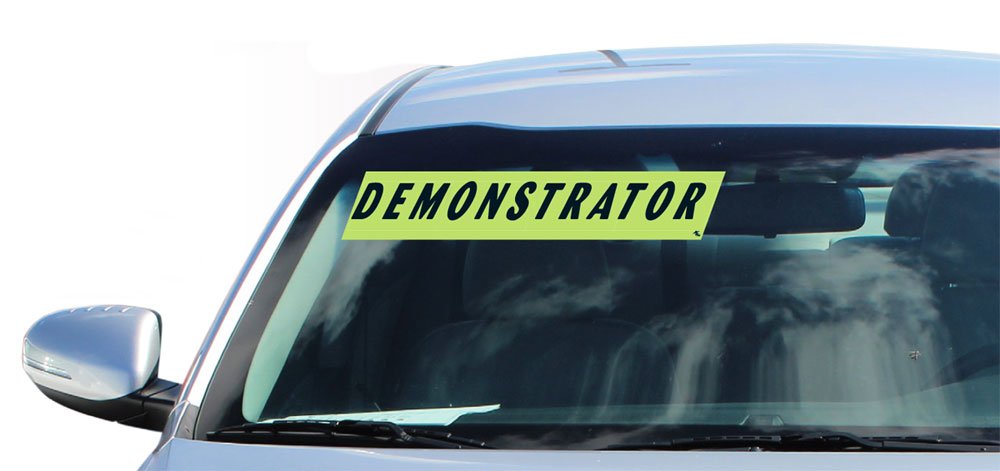 Vinyl Highlights Windshield Slogans Window Stickers (Black Text On Fluorescent Green) (14-1/2" x 2-3/4") (12 per Pack) (FINANCING Available)