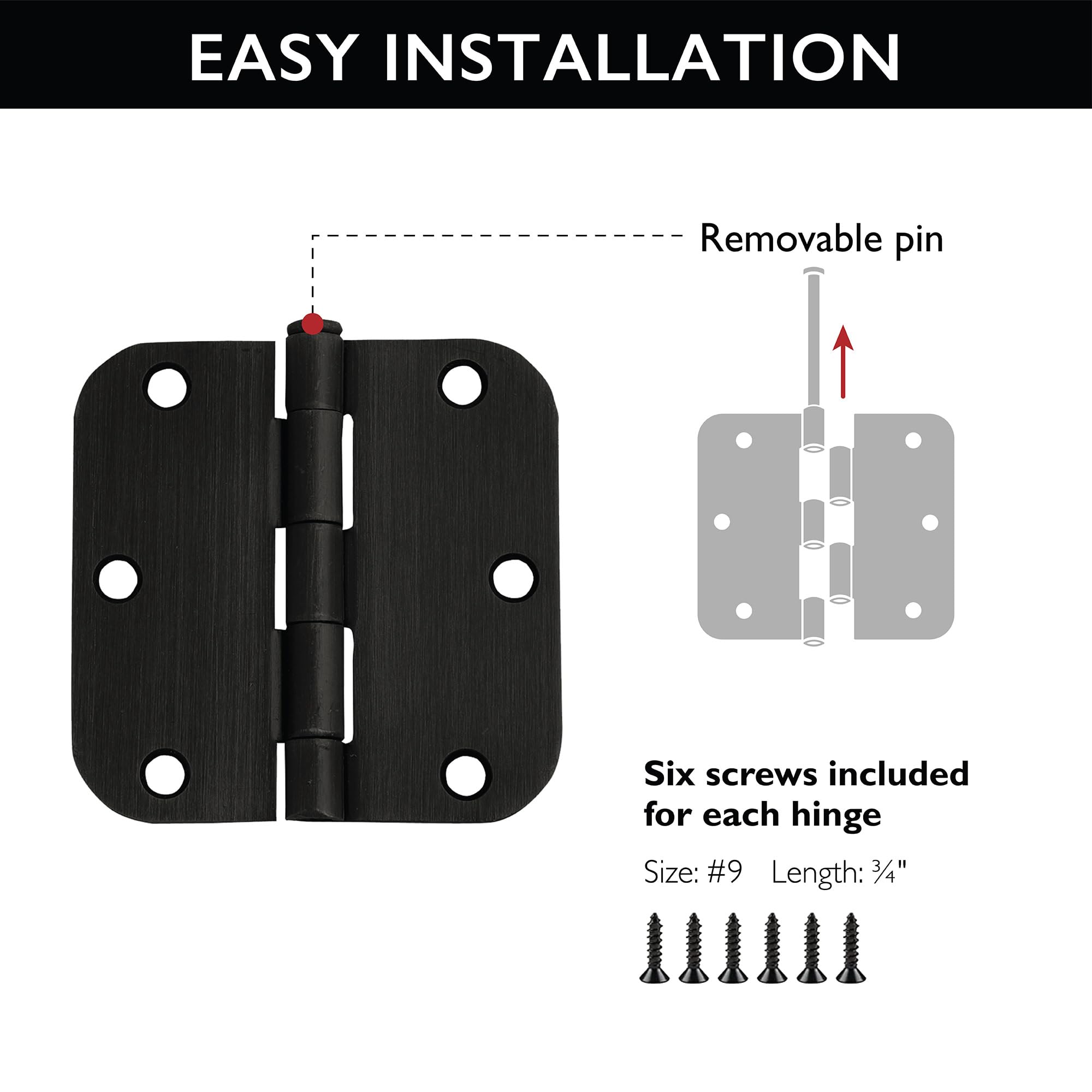 Design House 181446 5/8" Radius Steel Door Hinge Door Hardware Door Hinges Interior Doors, 3.5" x 3.5", Oil Rubbed Bronze, 10 Pack