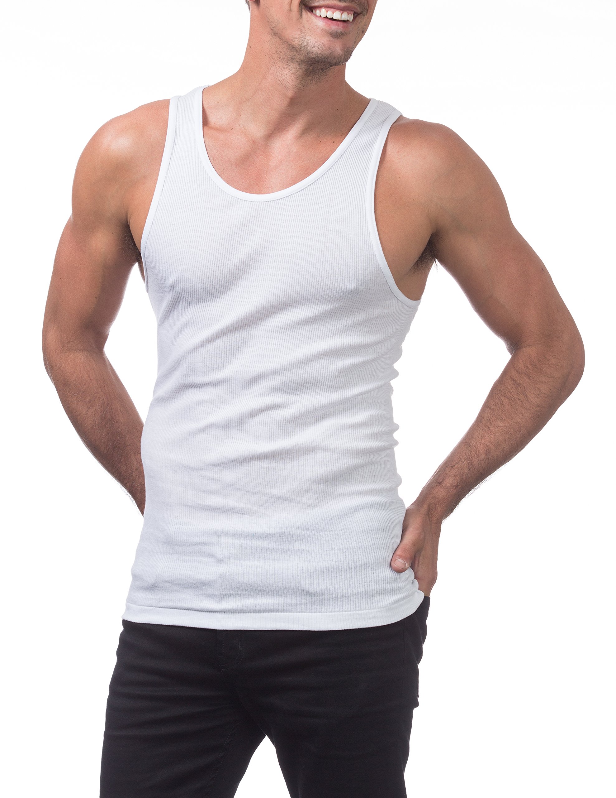 Pro Club Men's Premium Ringspun Cotton Ribbed A-Shirt (3-Pack), Snow White, Medium