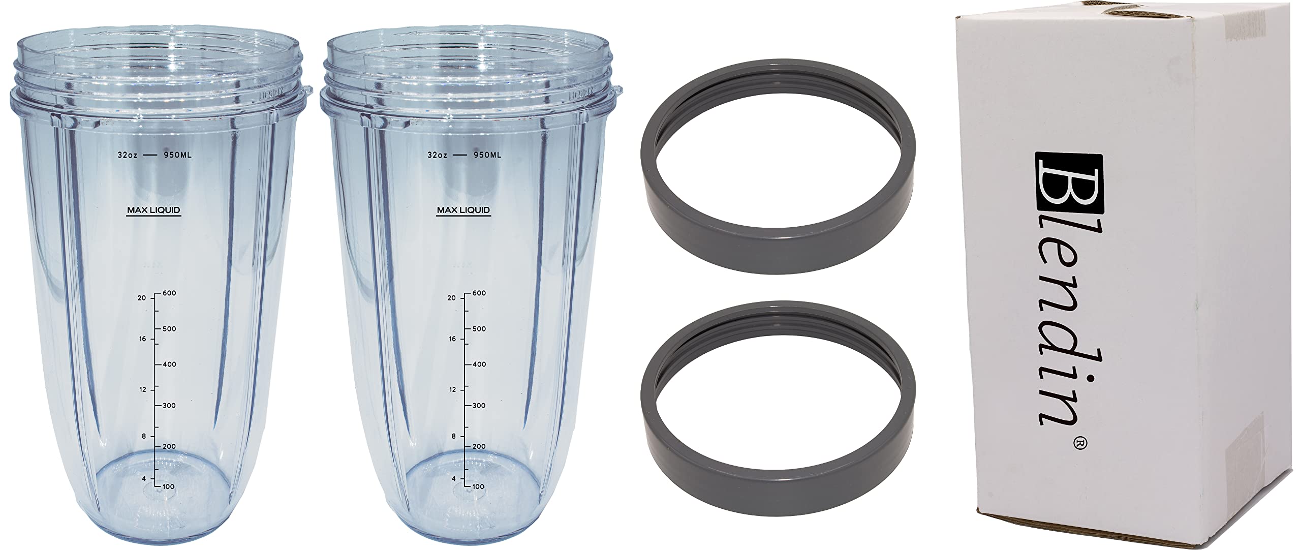 Blendin Replacement 32 Ounce Extra Large Cup Jar with Lip Ring, Compatible with Nutribullet 600W, 900W, NB-101B, NB-101S, NB-201, NBR-0601, NBR-1201, NB9-1301, 900 Pro Series Blenders, 2 Pack Part
