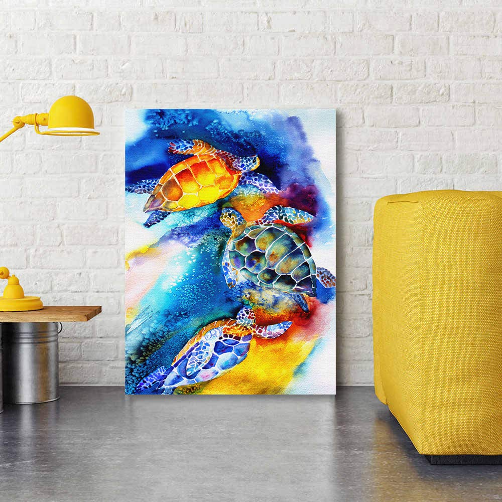 VVOVV Wall Decor Sea Turtle Canvas Wall Art Ocean Turtle Picture Wall Decor Blue Bathroom Art Painting Canvas Prints, Framed Ready to Hang 24"x36"