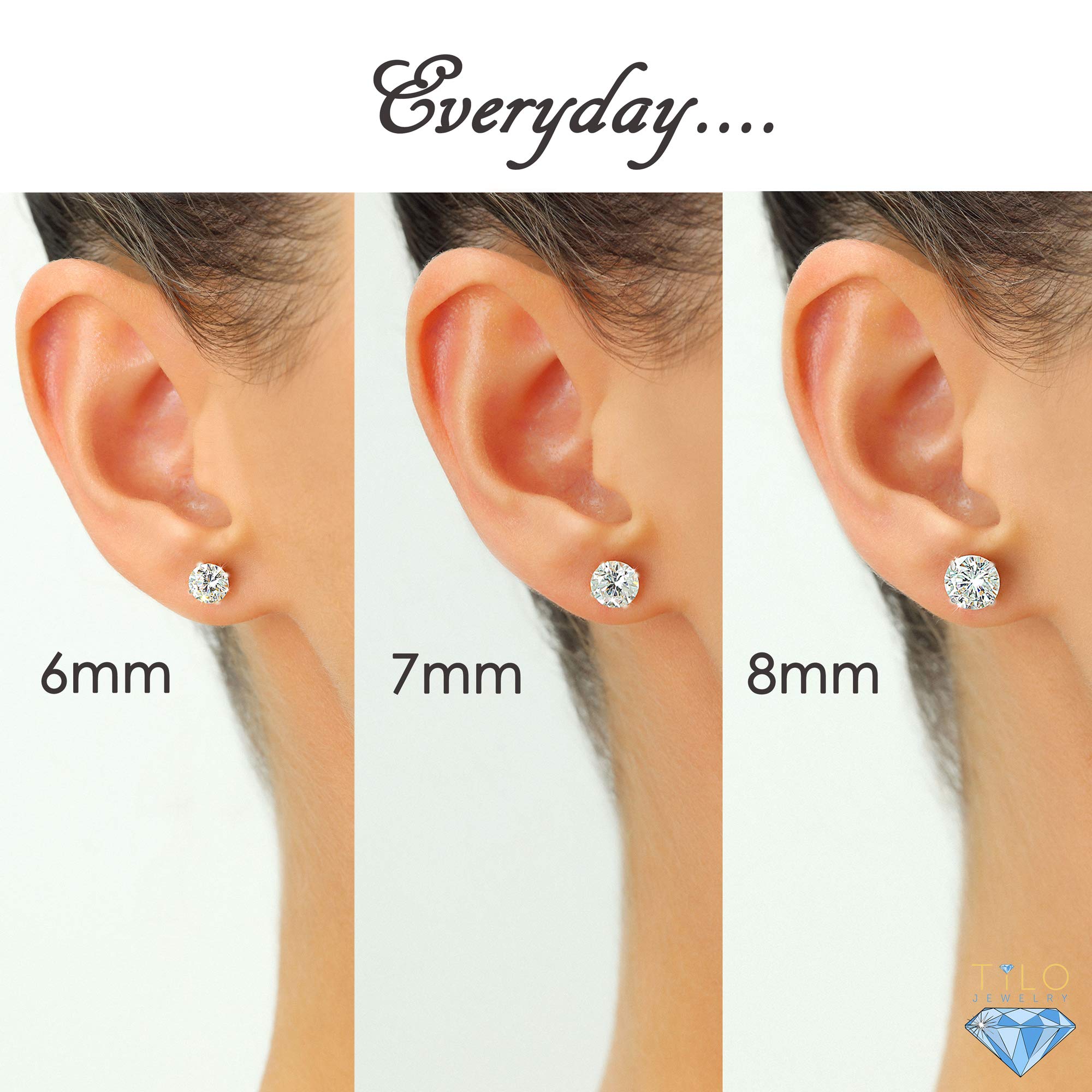 14k Yellow Gold Solitaire Round Cubic Zirconia Stud Earrings in Secure Screw-backs (6mm)…