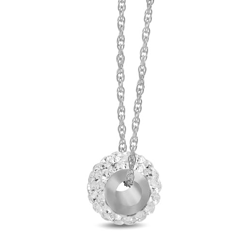 Amazon Essentials 10K White Gold Crystals Slide Ball Pendant Necklace with Gold Filled Chain, 18", (previously Amazon Collection)