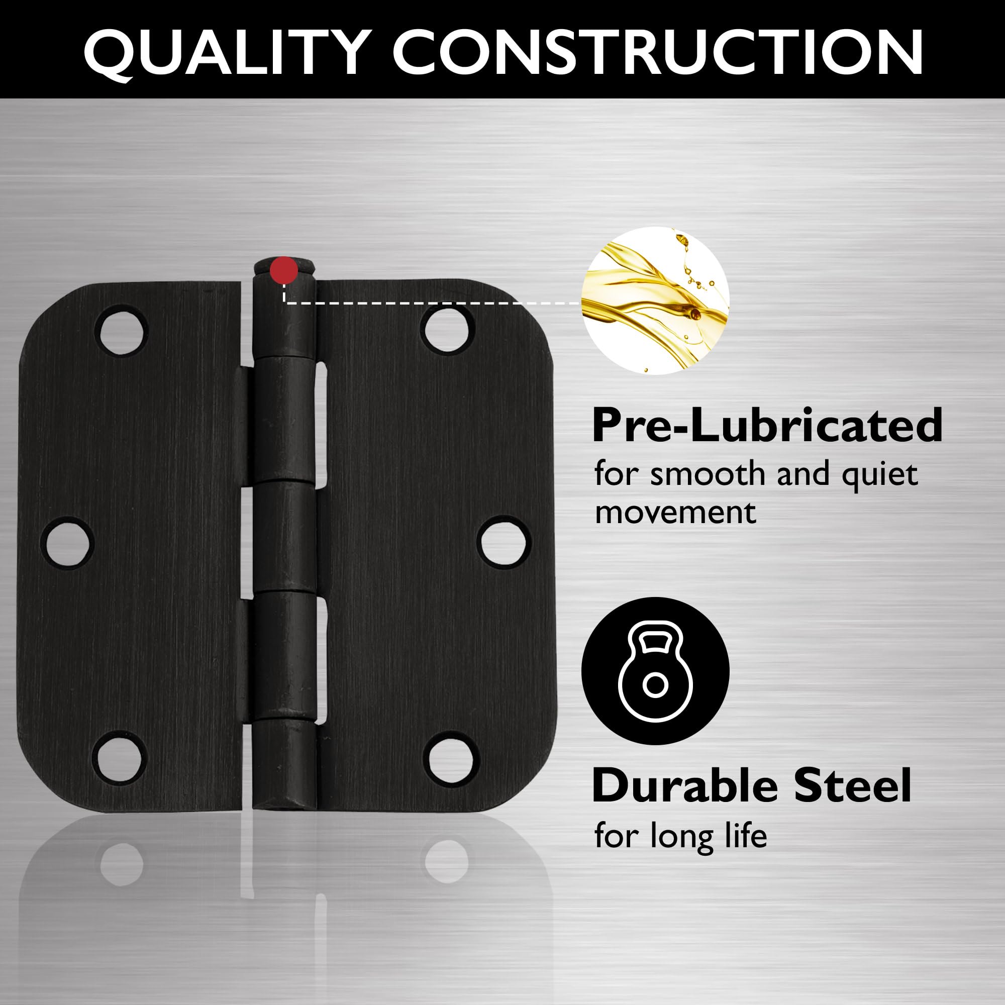 Design House 181446 5/8" Radius Steel Door Hinge Door Hardware Door Hinges Interior Doors, 3.5" x 3.5", Oil Rubbed Bronze, 10 Pack