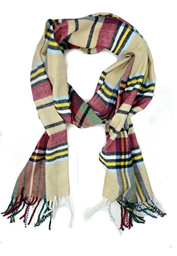 Plum Feathers Super Soft Luxurious Cashmere Feel Winter Scarf (Tan-Burgundy Plaid)