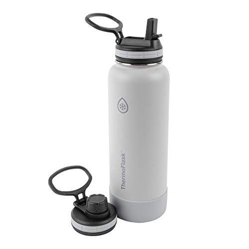 ThermoFlask Double Wall Vacuum Insulated Stainless Steel Water Bottle, 40 Ounce, 2-Pack, Ice Grey/Pine