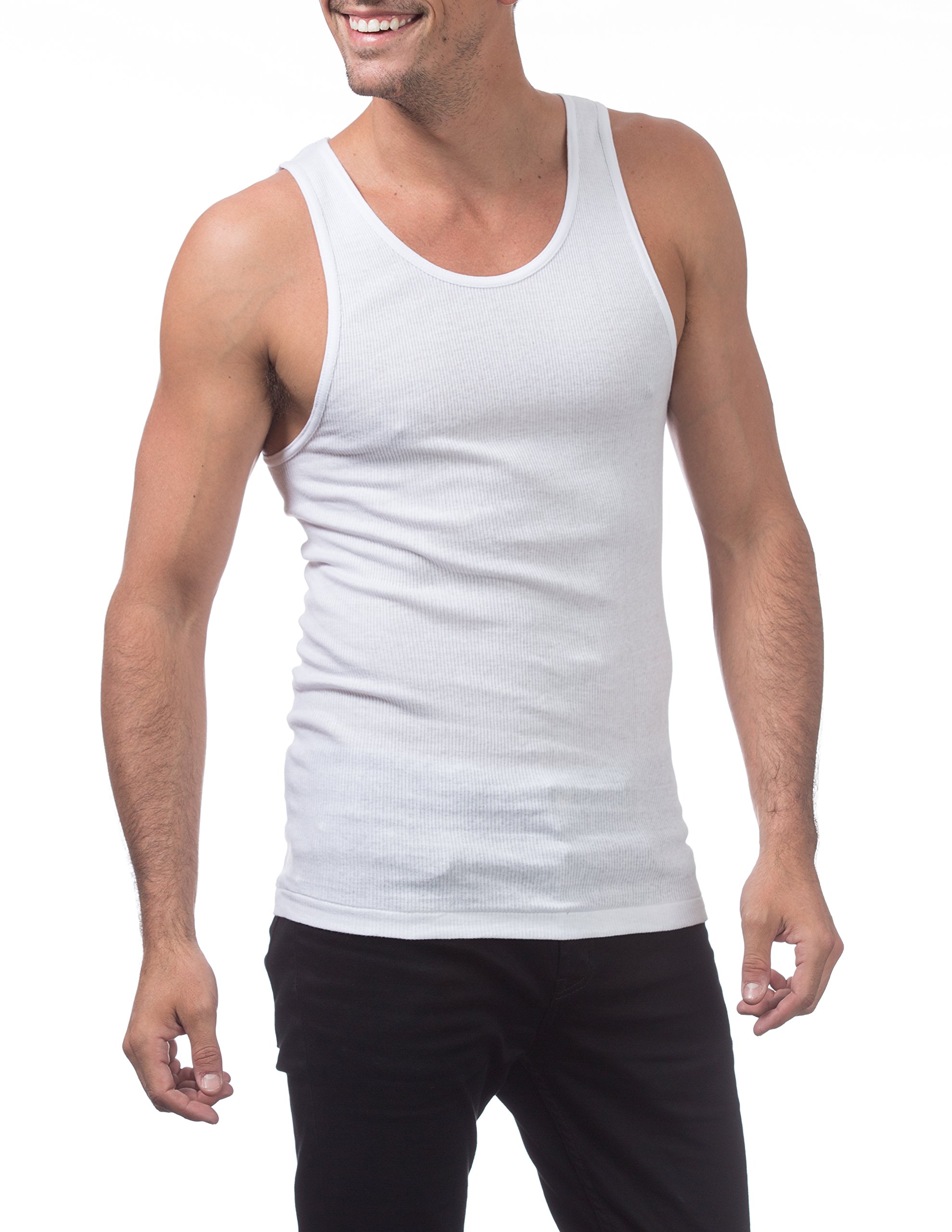 Pro Club Men's Premium Ringspun Cotton Ribbed A-Shirt (3-Pack), Snow White, Medium