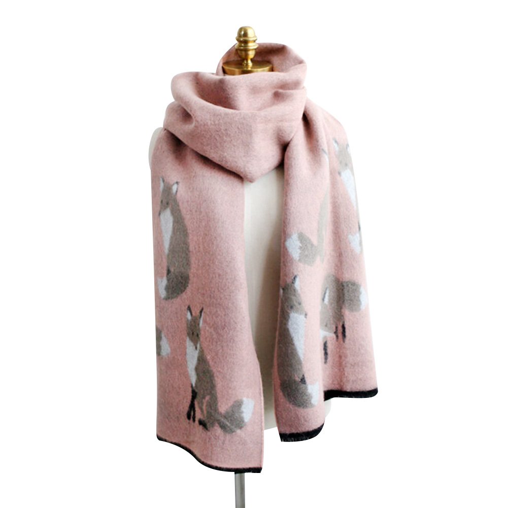 IMLECK Winter Fashion Stylish Fringe Cartoon Small Fox Cashmere Feel Long Pashmina Scarf
