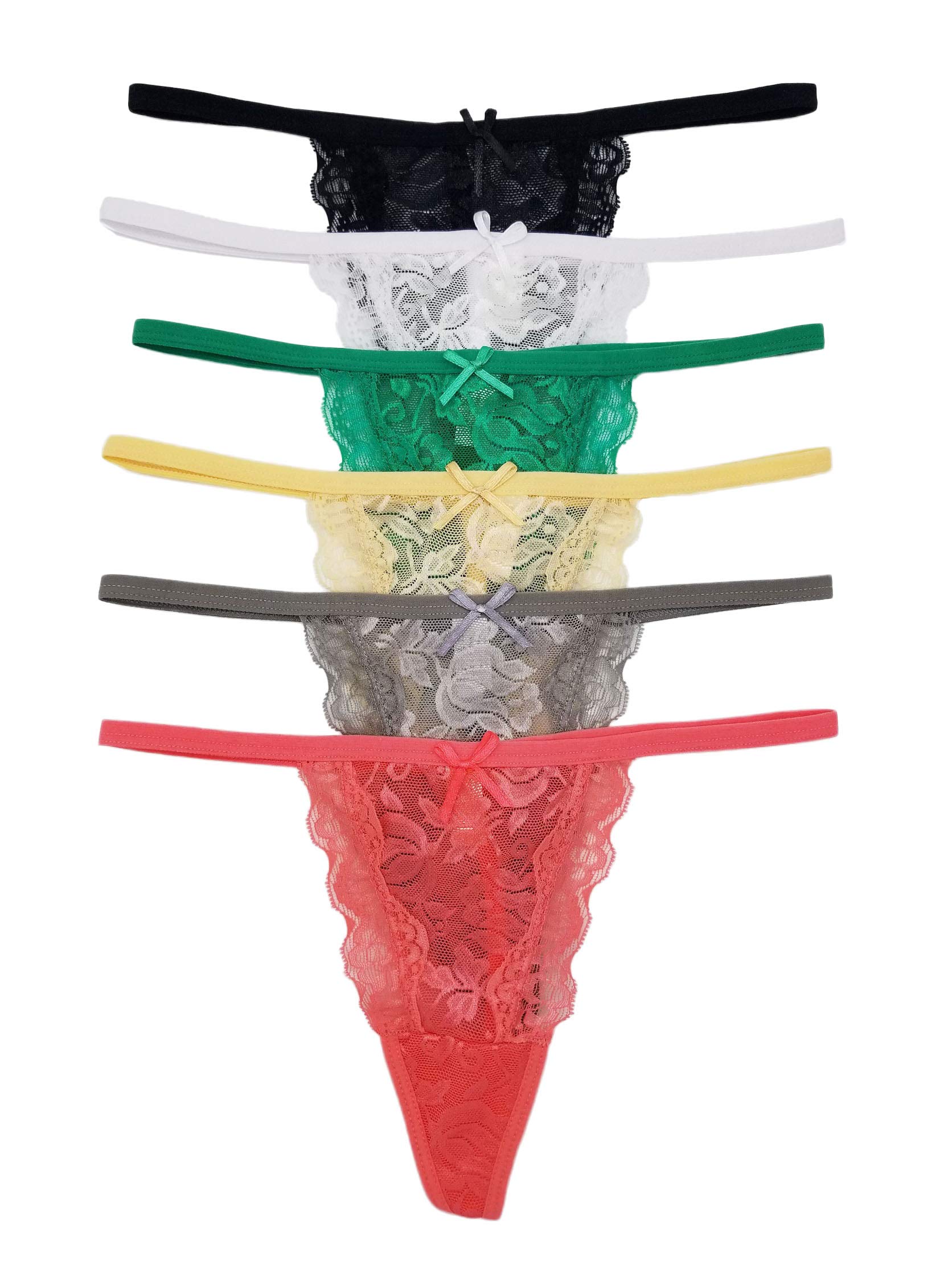 Vision Underwear 6-Pack Sexy Floral Lace G-String Thong Panties (X-Large)
