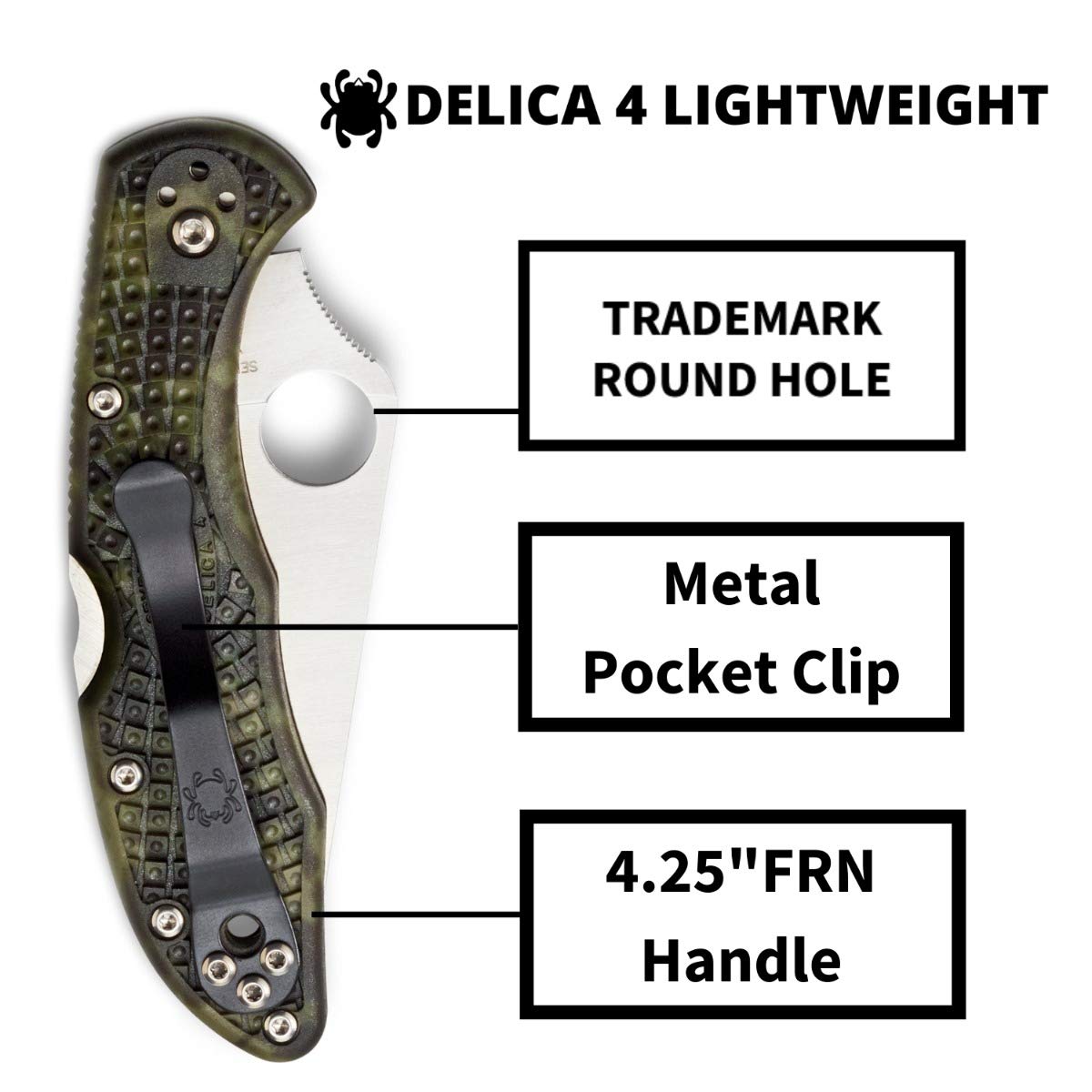 Spyderco Delica 4 Lightweight Signature Knife with 2.90" Flat-Ground Steel Blade and Zome Green FRN Handle - PlainEdge - C11ZFPGR