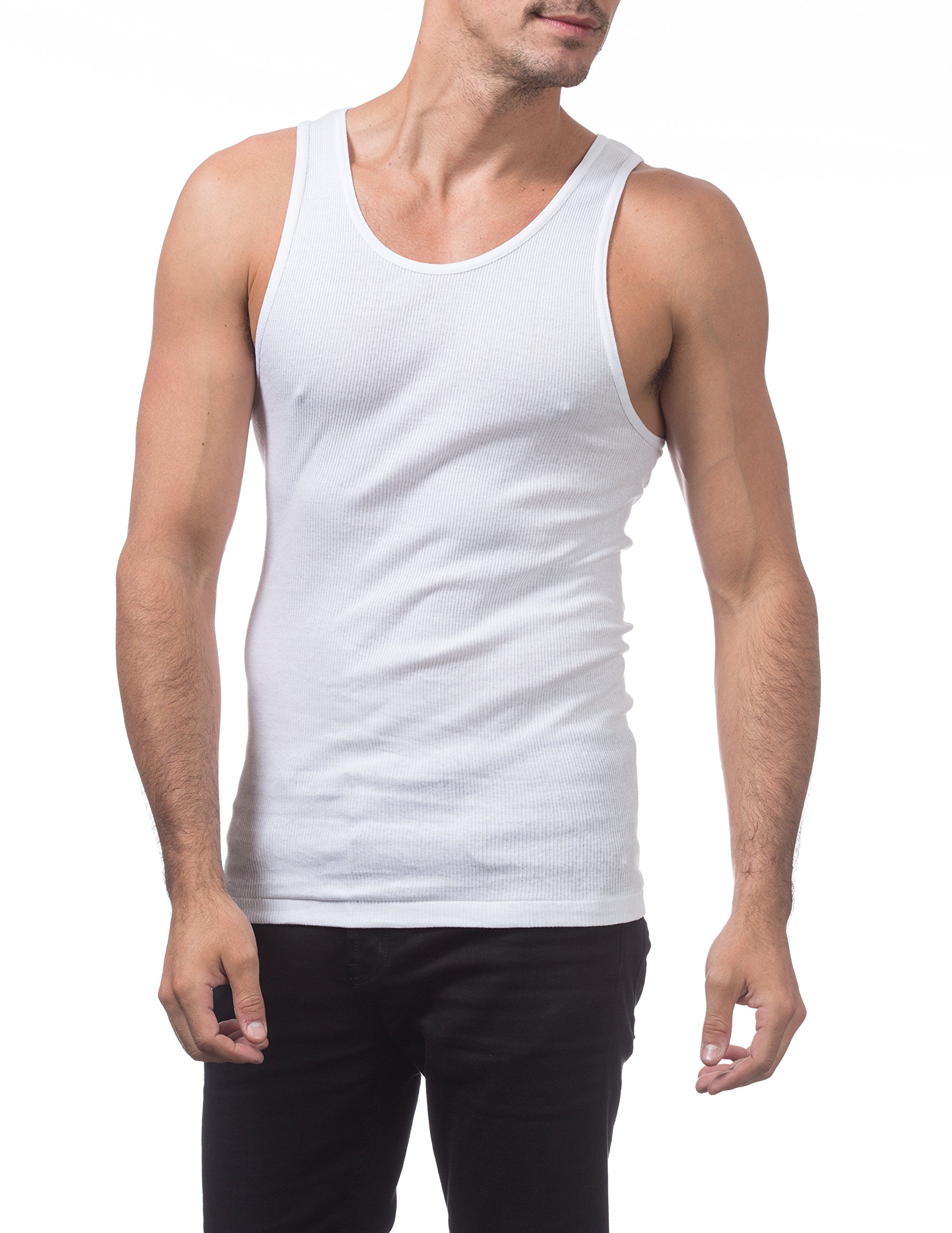 Pro Club Men's Premium Ringspun Cotton Ribbed A-Shirt (3-Pack), Snow White, Medium