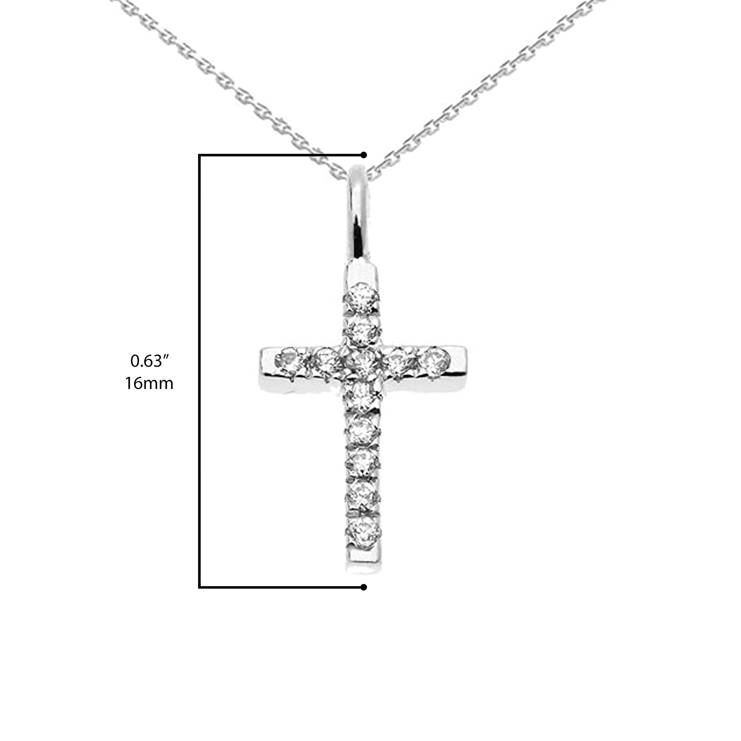 Religious Jewelry by FDJ 14K White Gold 1/20 Cttw Diamond Accented Dainty Linear Cross Charm Pendant Necklace with Rolo Chain (K-M Color) - 16" Chain