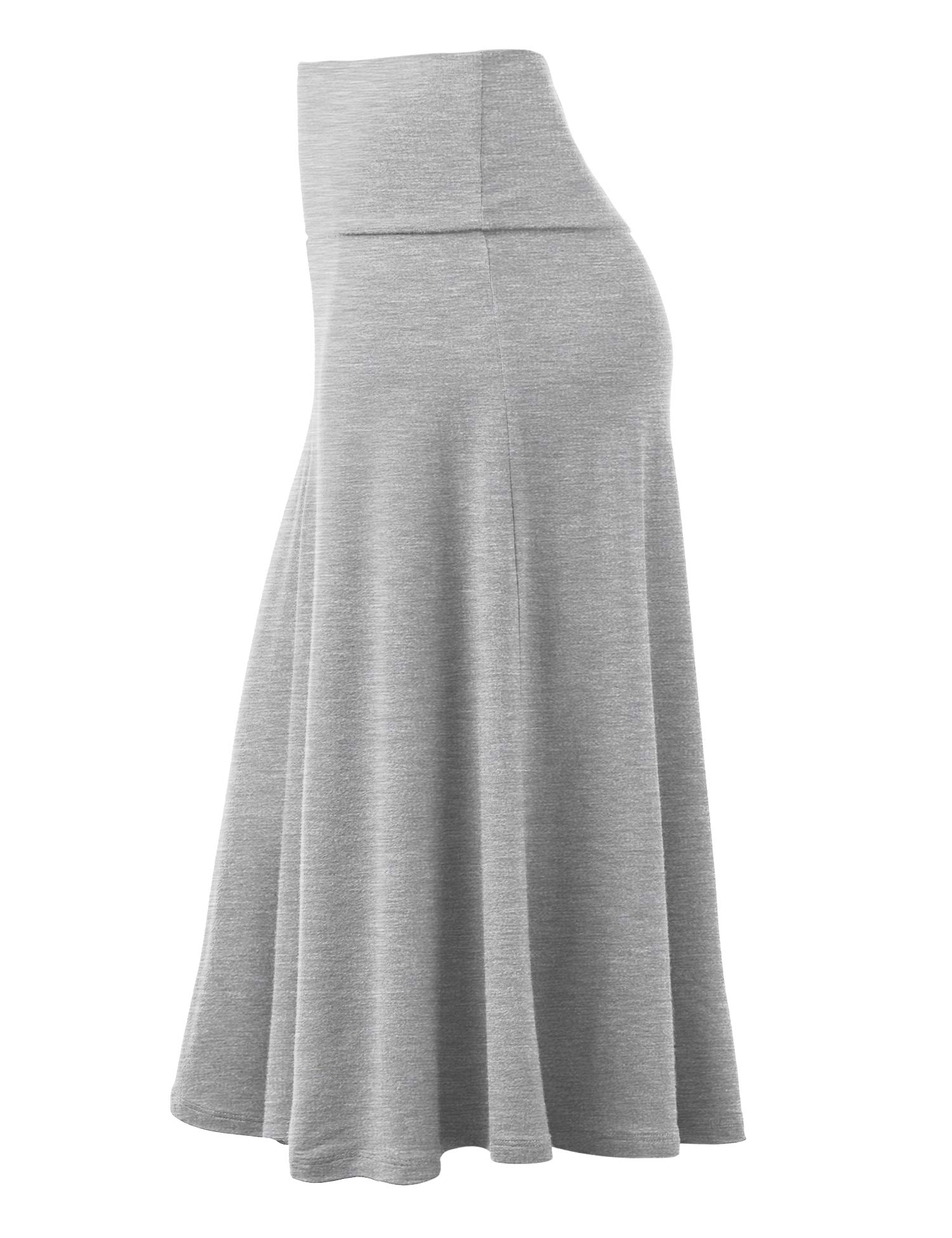 Lock and Love LL WB1105 Womens Lightweight Fold Over Flared Midi Skirt S Heather_Grey
