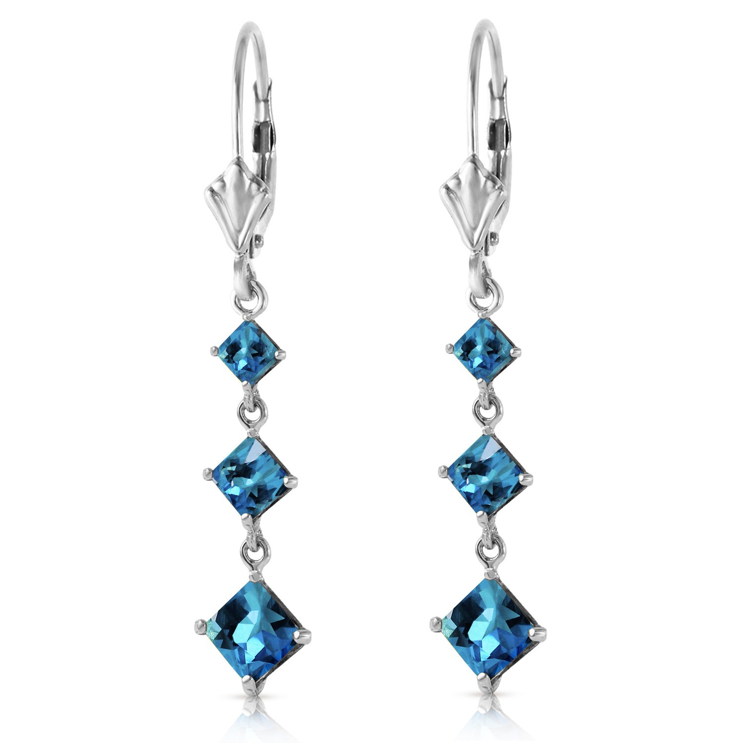 4.79 Carat 14k Solid White Gold Dangling Blue Topaz Earrings