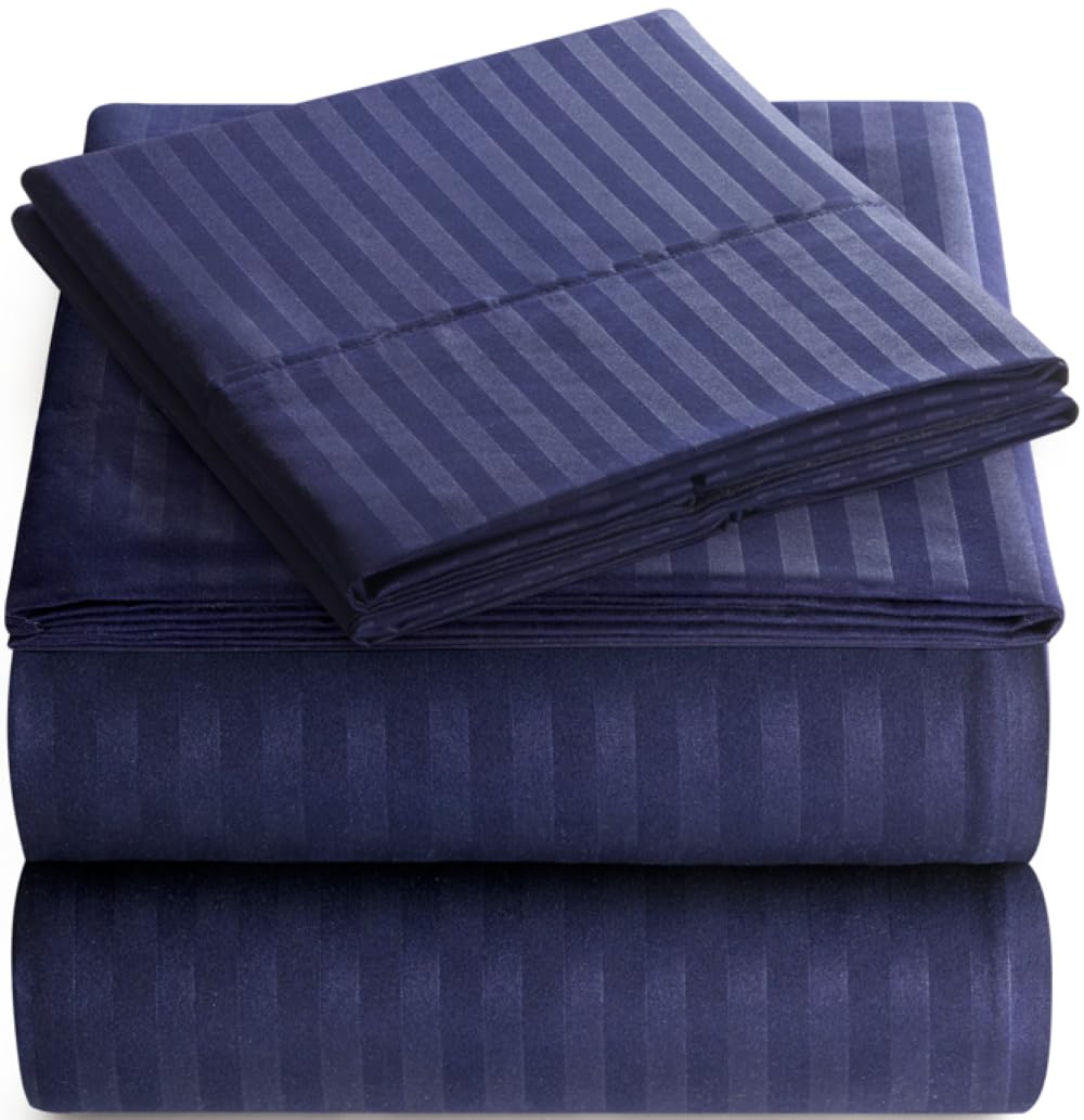 Elaine Karen Full Sheet Set - 4-Piece Striped Full Size Bed Sheets - Soft & Cooling Deep Pocket Full Bed Sheet Set - Wrinkle-Free Microfiber Bedding with 1 Fitted Sheet, 1 Flat Sheet, 2 Pillowcases