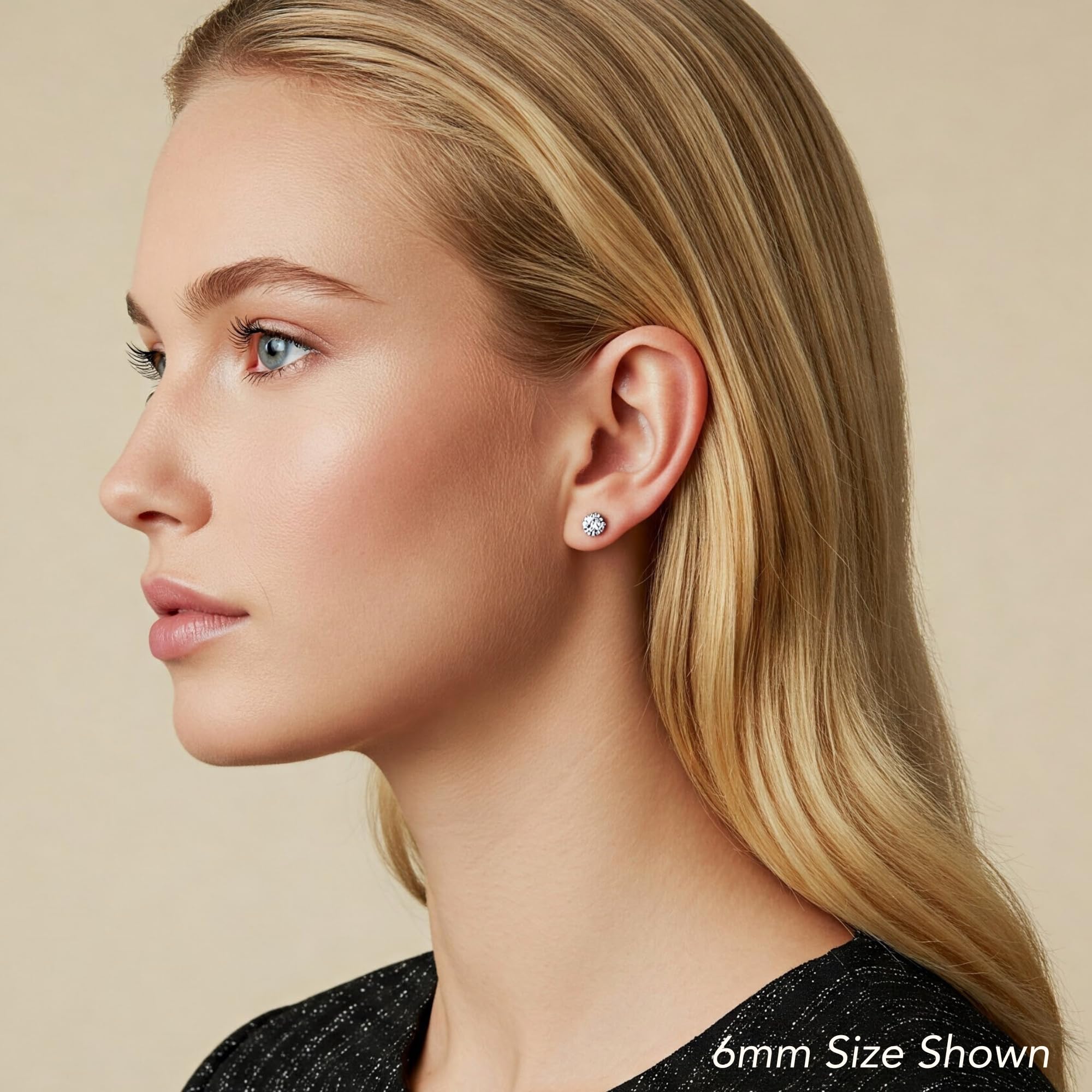 14k Yellow Gold Solitaire Round Cubic Zirconia Stud Earrings in Secure Screw-backs (6mm)…