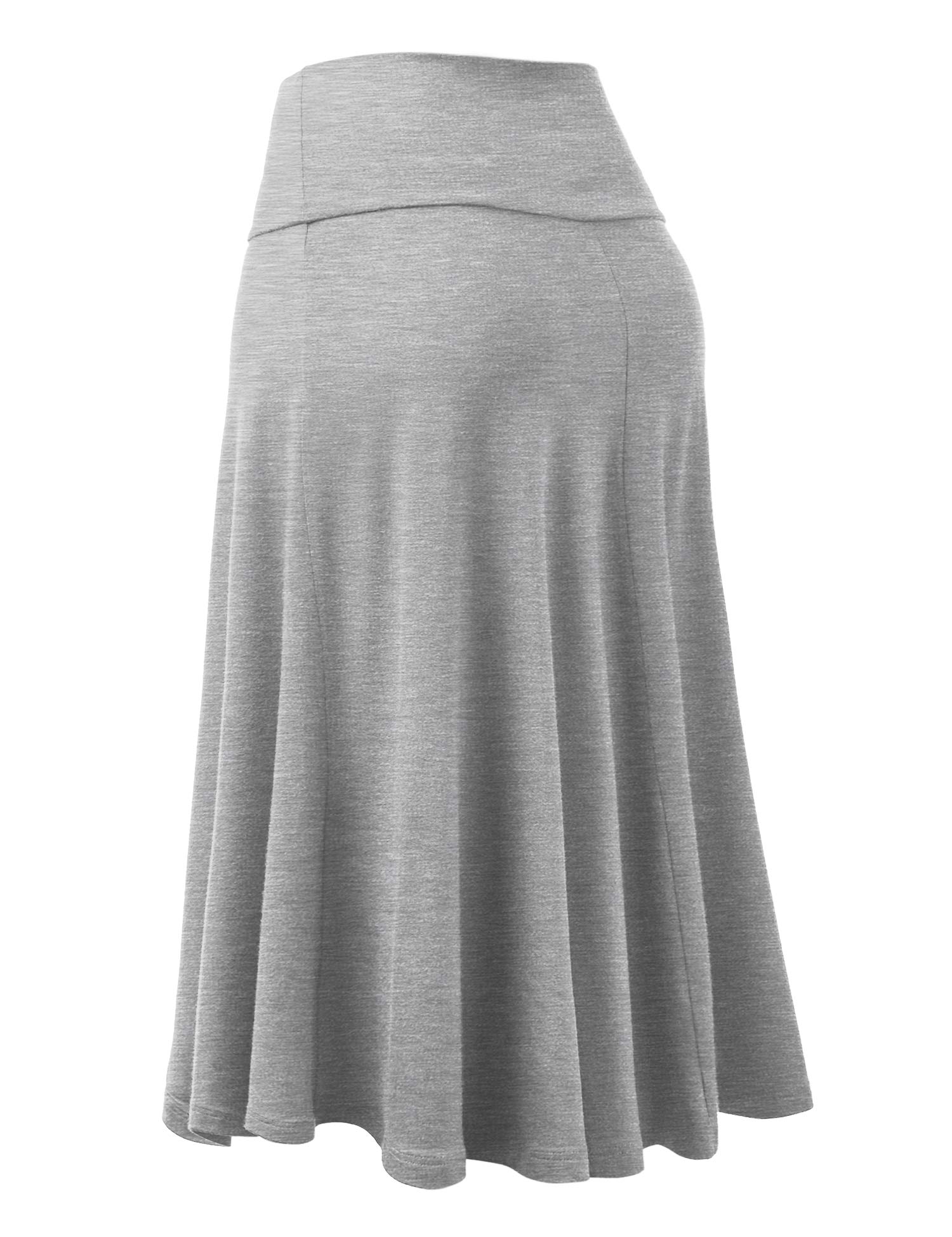 Lock and Love LL WB1105 Womens Lightweight Fold Over Flared Midi Skirt S Heather_Grey