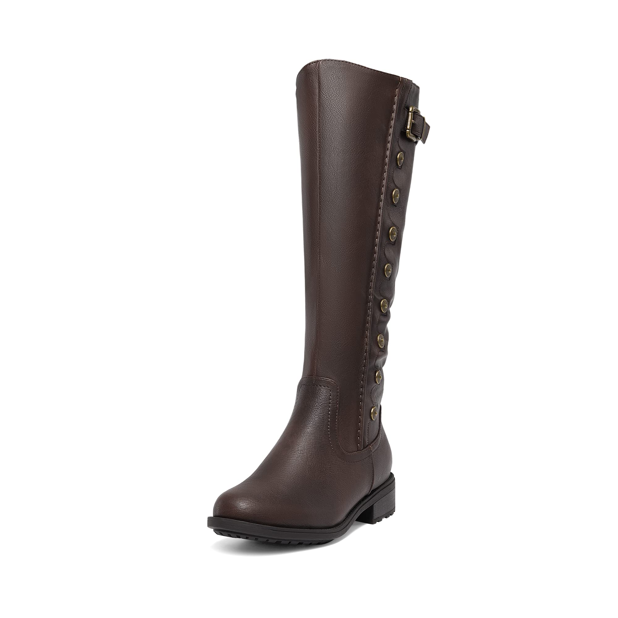 DREAM PAIRS Women's Army Brown Pu Leather Knee High Winter Riding Boots Size 10 M US