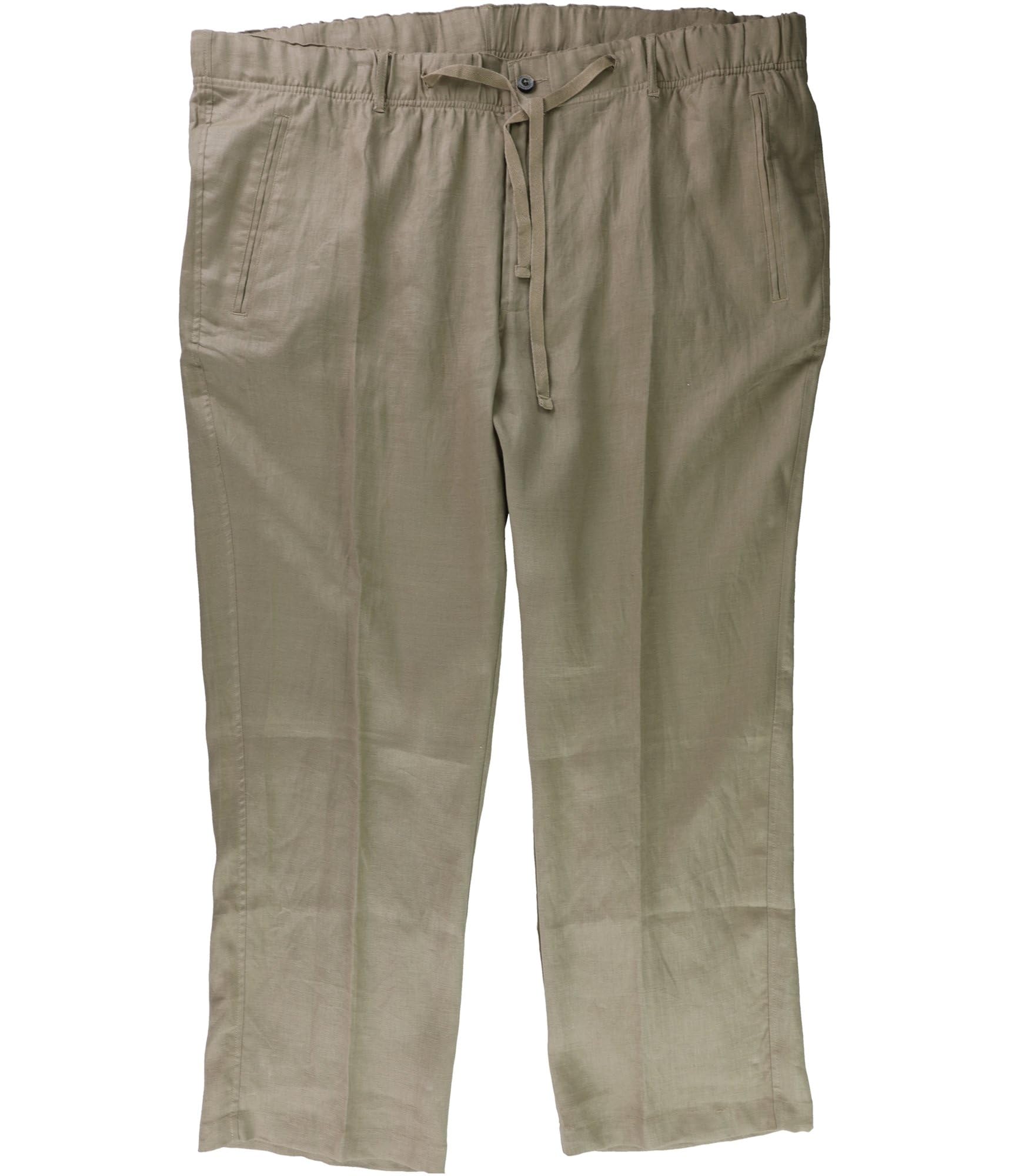 Tasso Elba Mens Linen Drawstring Casual Trouser Pants, Brown, Big 2X