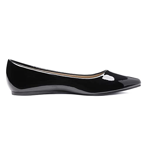 DREAM PAIRS Women's Dress Pointed Toe Flats Ballet Comfort Soft Slip On Casual Flat Shoes for Work Office Business,Size 9.5,Black/Pat