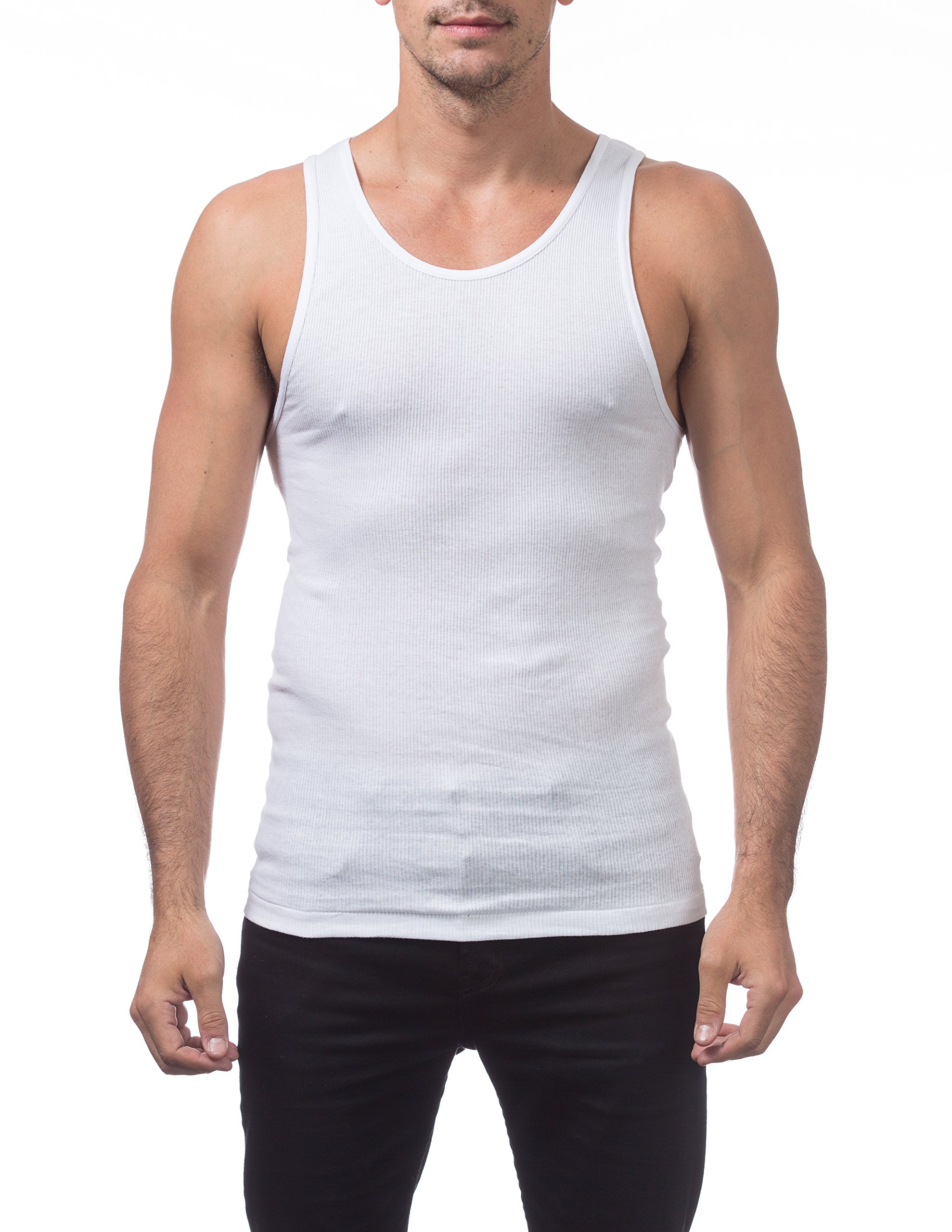 Pro Club Men's Premium Ringspun Cotton Ribbed A-Shirt (3-Pack), Snow White, Medium