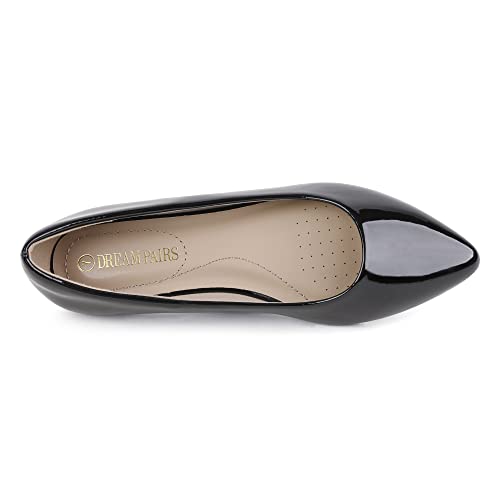 DREAM PAIRS Women's Dress Pointed Toe Flats Ballet Comfort Soft Slip On Casual Flat Shoes for Work Office Business,Size 9.5,Black/Pat