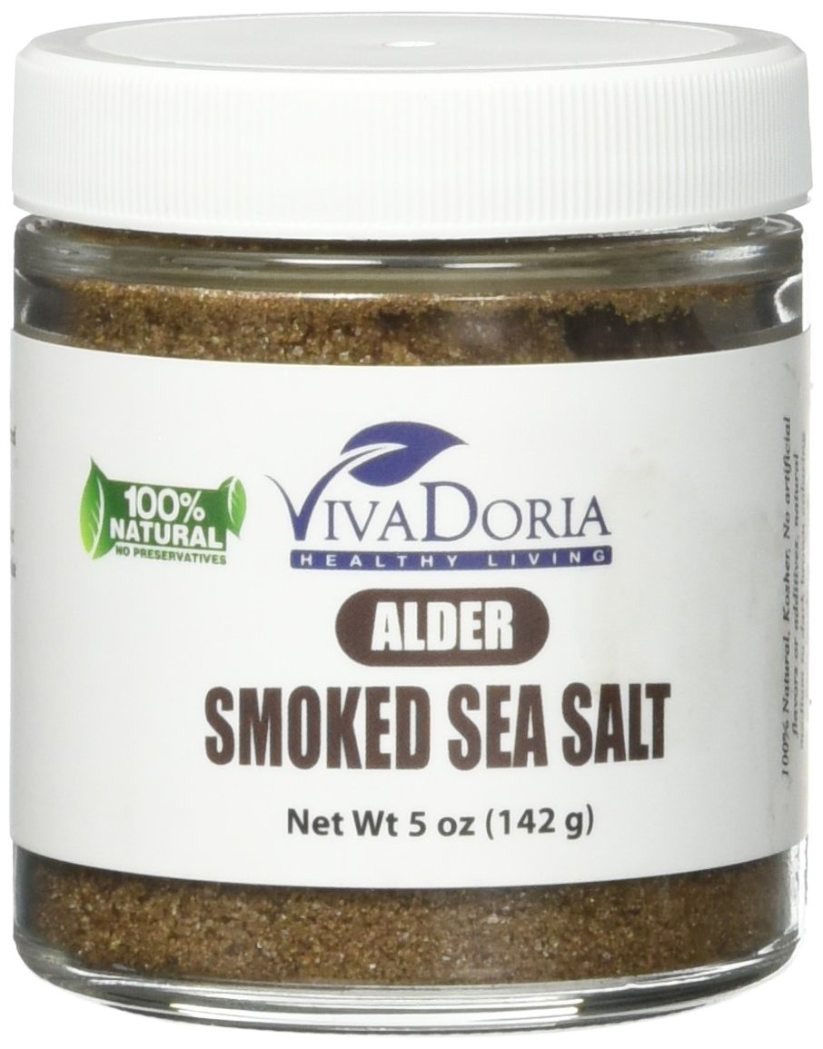 Viva Doria Alder Smoked Sea Salt, Alderwood Smoked Salt, Fine Grain, 5 Oz Glass Jar