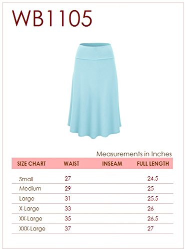 Lock and Love LL WB1105 Womens Lightweight Fold Over Flared Midi Skirt S Heather_Grey