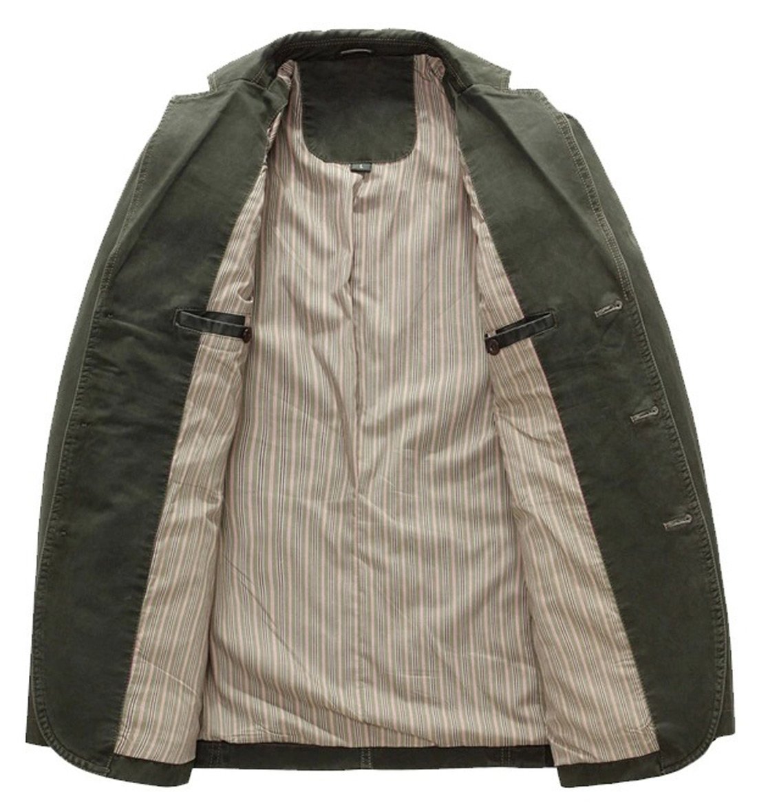 chouyatou Men's Casual Three-Button Stripe Lined Cotton Twill Suit Jacket (Medium, Army Green)