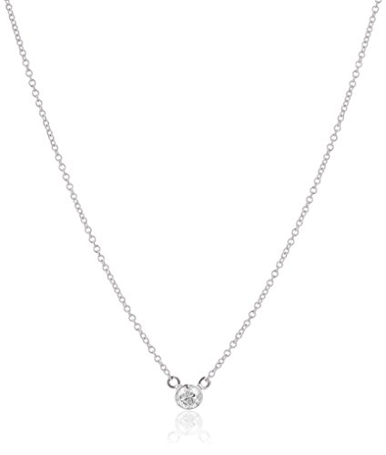 Amazon Essentials 14k White Gold Bezel Set Solitaire Adjustable Pendant Necklace (1/10cttw, K-L Color, I2-I3 Clarity), 16" + 2" Extender (previously Amazon Collection)