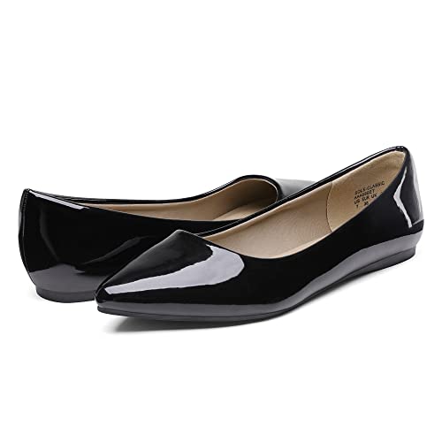 DREAM PAIRS Women's Dress Pointed Toe Flats Ballet Comfort Soft Slip On Casual Flat Shoes for Work Office Business,Size 9.5,Black/Pat