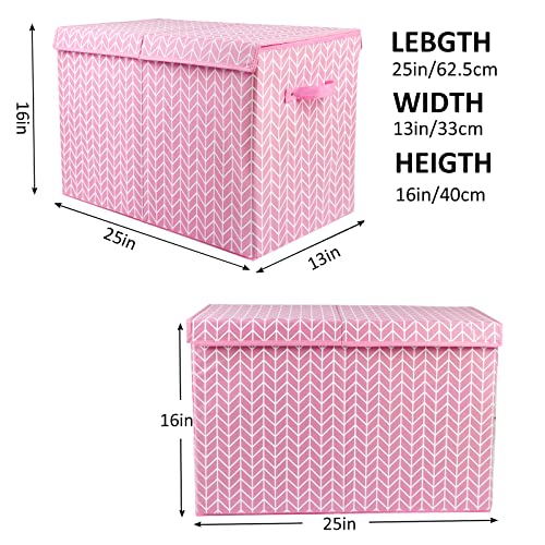 Mayniu Large Toy Storage Box Chest with Lid, Sturdy Toys Boxes Bin Organizer Baskets for Nursery, Closet, Bedroom, Playroom 25"x13" x16" (Pink)