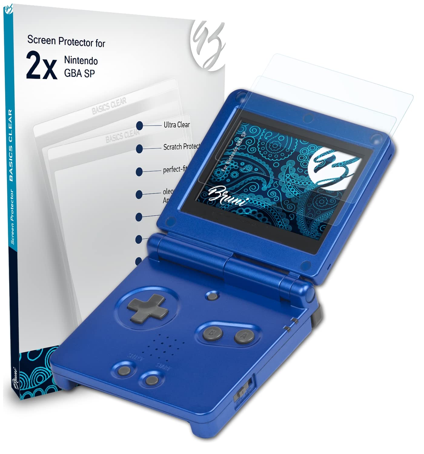 Bruni Screen Protector compatible with Nintendo GBA SP Protector Film, crystal clear Protective Film (2X)
