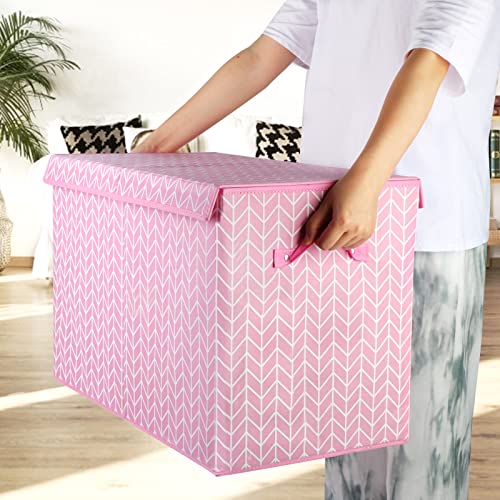 Mayniu Large Toy Storage Box Chest with Lid, Sturdy Toys Boxes Bin Organizer Baskets for Nursery, Closet, Bedroom, Playroom 25"x13" x16" (Pink)