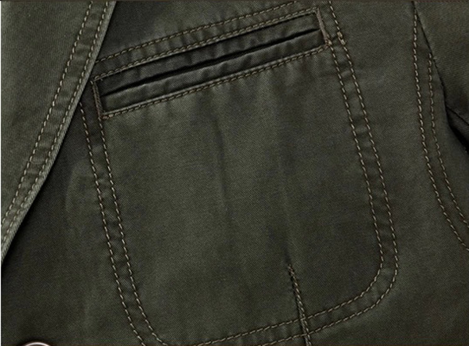chouyatou Men's Casual Three-Button Stripe Lined Cotton Twill Suit Jacket (Medium, Army Green)