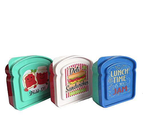 Set of 3 Food Storage Sandwich Containers, 2 cups / 16 oz / 490 ml - 3 Different Designs. Great for Meal Prep. Kids or Adult Lunch Box - BPA Free and Reusable