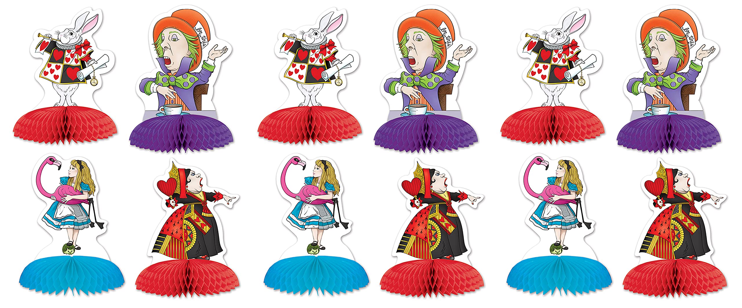 Beistle unisex 54769, 12 Piece Alice In Wonderland Mini Centerpieces, 5", Multicolored