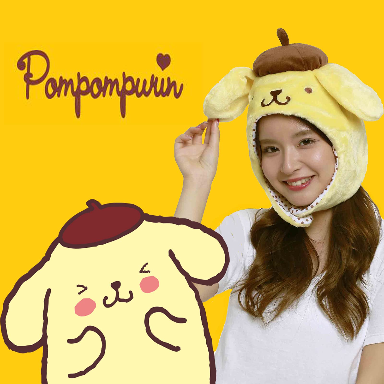 Sanrio Pompompurin (Pom Pom Purin) Fluffy Beanie Cap Soft Warm Winter Head wear Yellow