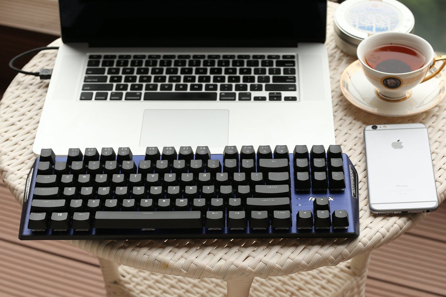 Rantopad MXX Mechanical Gaming Keyboard - 87 Keys,White Backlit, Red Switches, Blue Aluminum Cover, N-Key Rollover