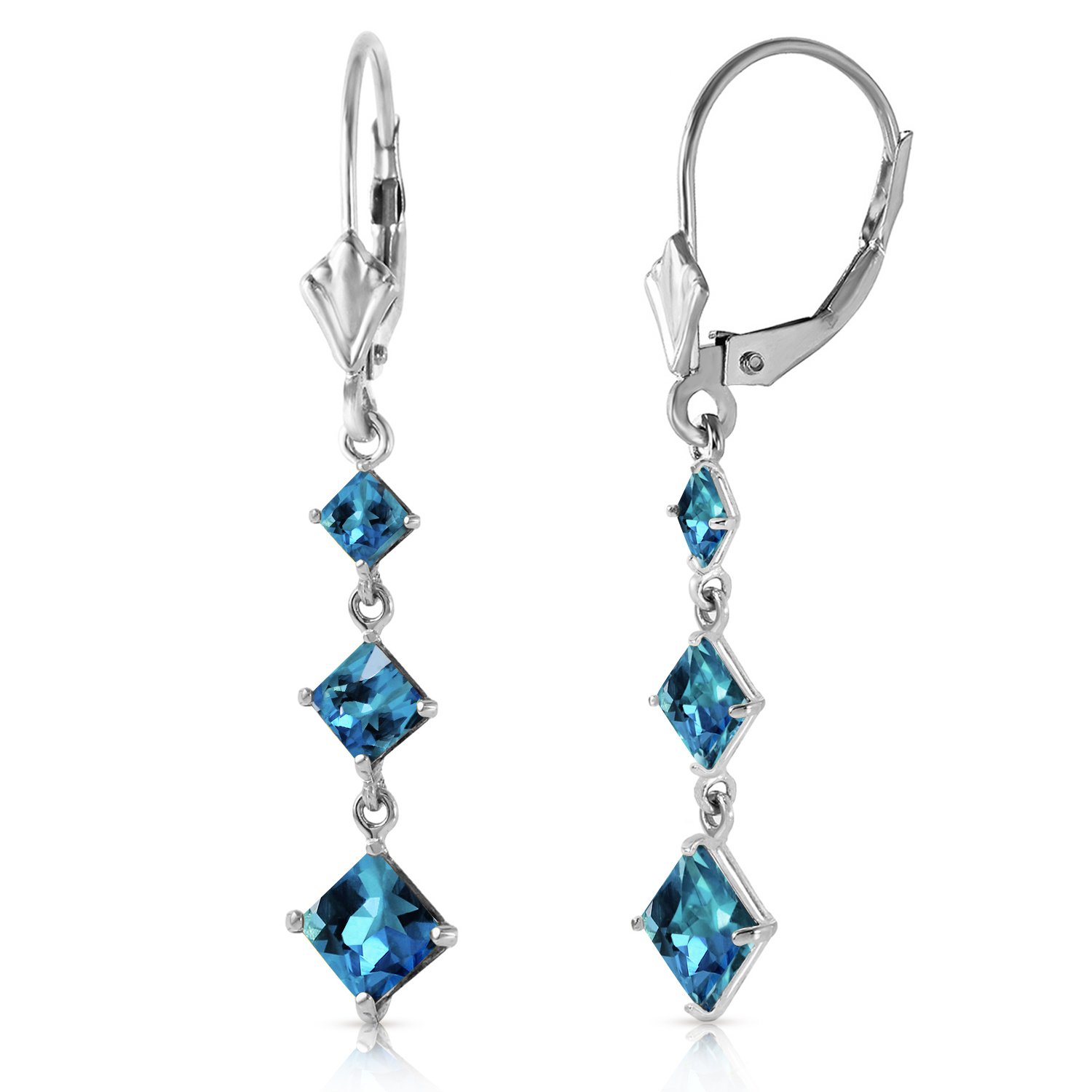 4.79 Carat 14k Solid White Gold Dangling Blue Topaz Earrings