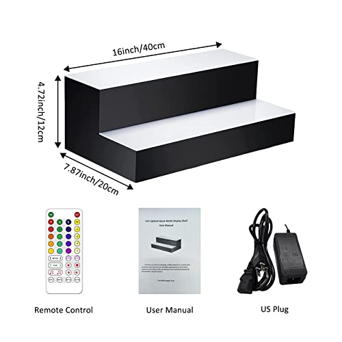 VONCI LED Lighted Liquor Bottle Display Shelf,16 Inch 2 Step Illuminated Bottle Display Shelf LED Lighted Bar Shelf with Remote Control App Control for Home Commercial Bar Party Accessories