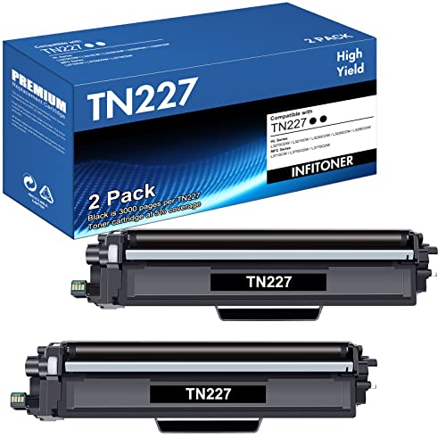 TN223BK TN227BK High Yield Toner Cartridge 2 Pack Compatible for Brother TN227 TN-227BK TN-223BK Replacement for MFC-L3750CDW MFC-L3770CDW HL-L3290CDW HL-L3210CW HL-L3230CDW MFC-L3710CW Printer Black