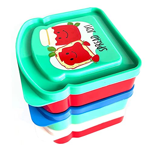 Set of 3 Food Storage Sandwich Containers, 2 cups / 16 oz / 490 ml - 3 Different Designs. Great for Meal Prep. Kids or Adult Lunch Box - BPA Free and Reusable