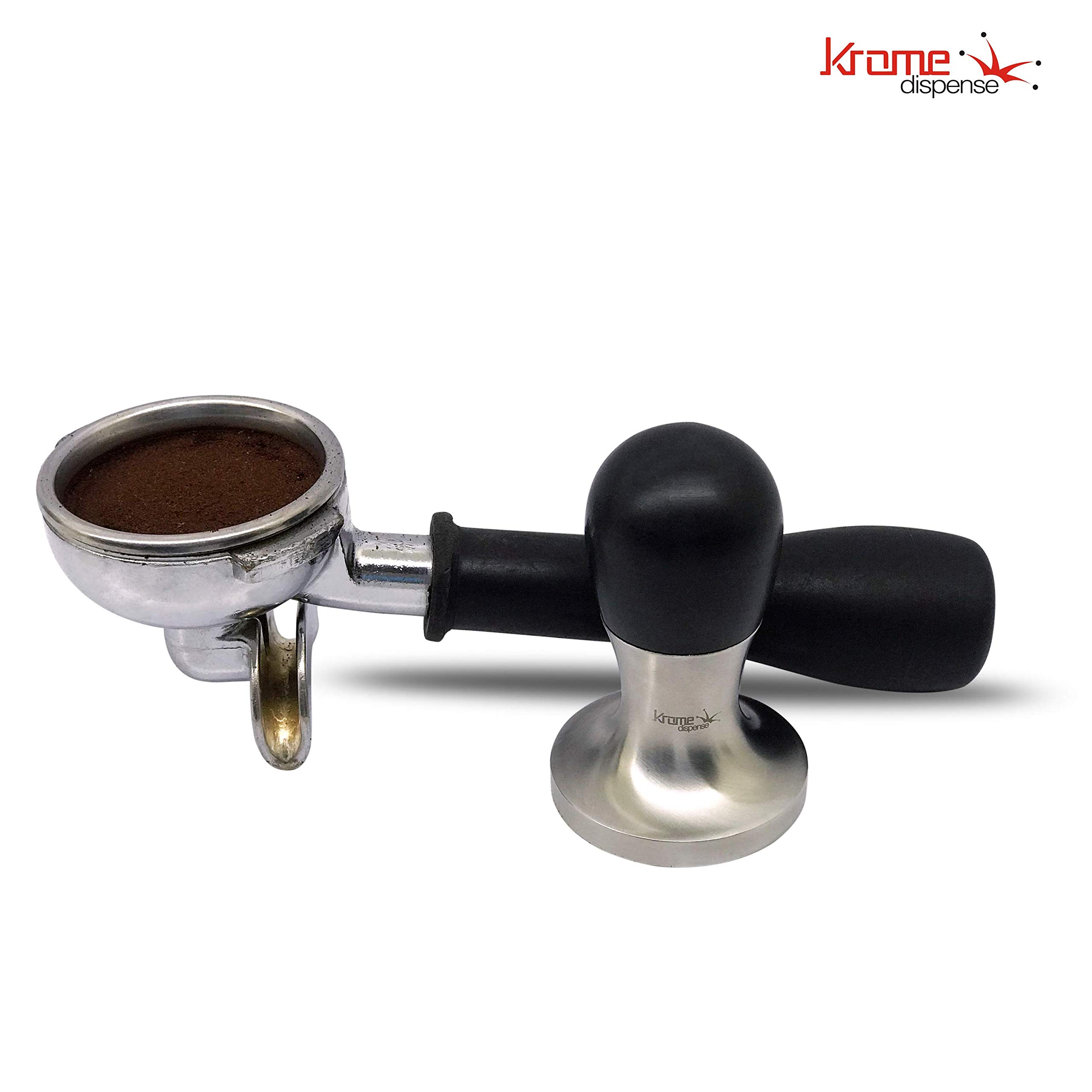 Krome Dispense 53 mm Stainless Steel Round Handled Krometamp Coffee Tamper, Barista Flat Base Style- C2279
