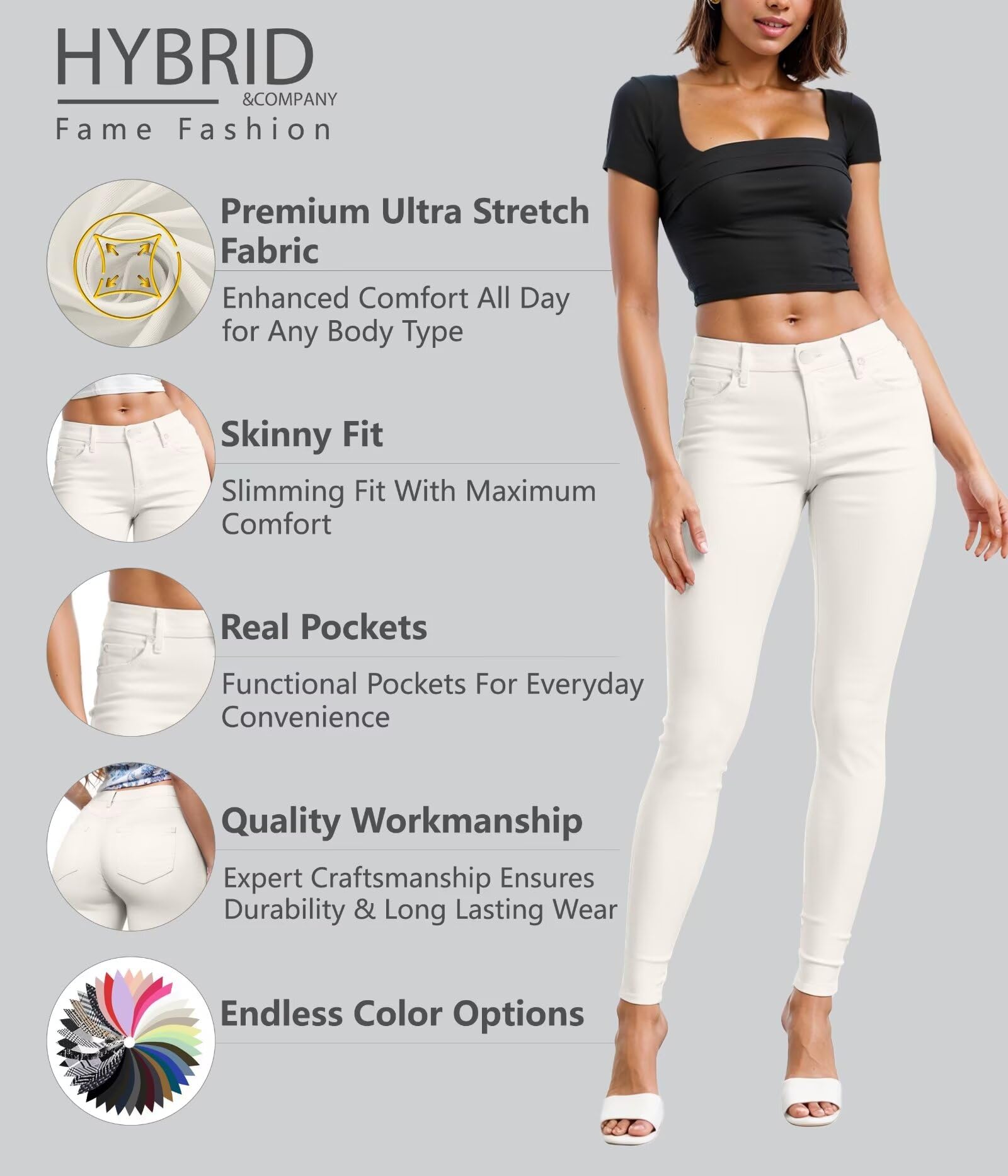 Hybrid & Company Womens Hyper Ultra Stretch Comfy Skinny Leg Work Casual Pants P44876SK Off White M