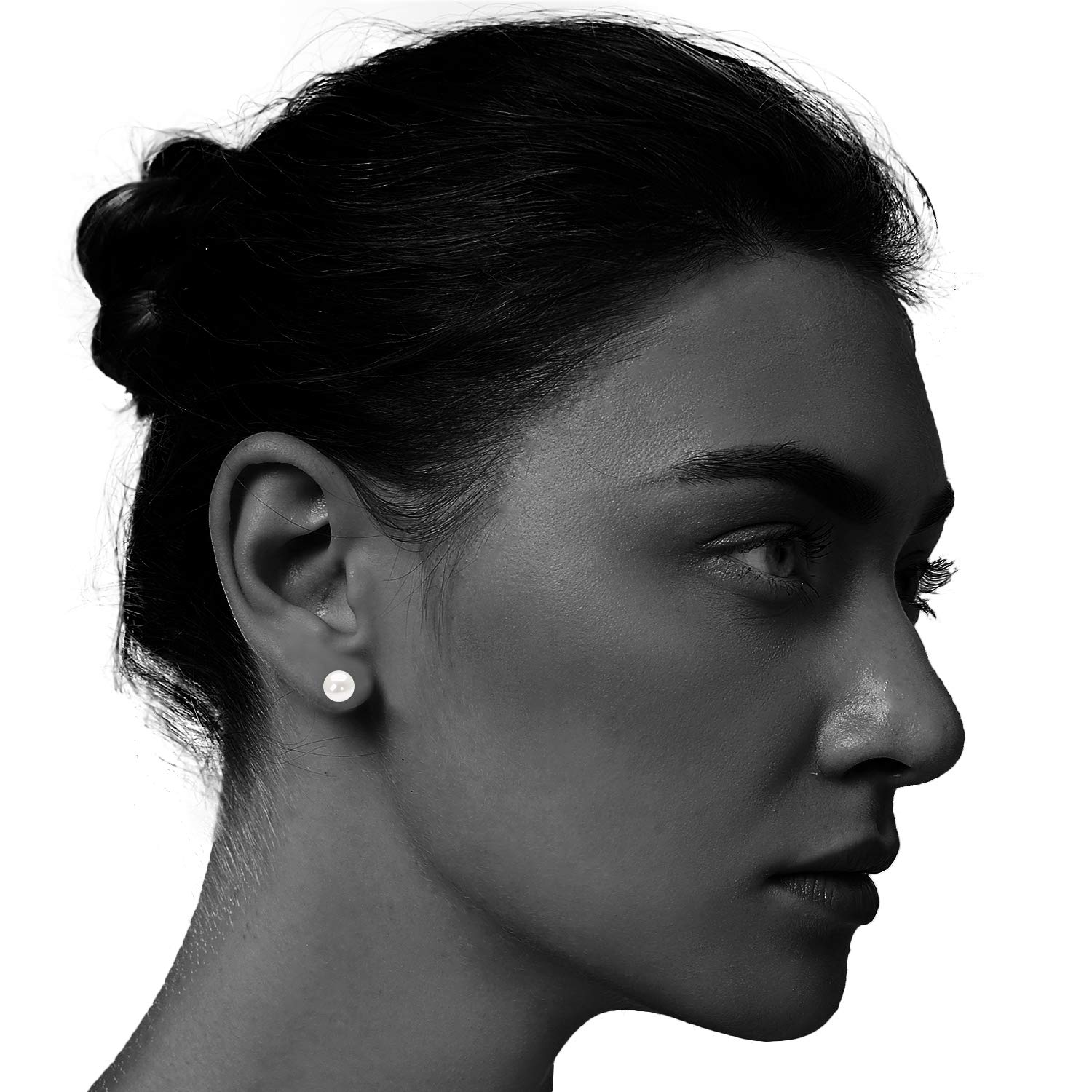 Pearl Earrings 14K White Gold White Freshwater Cultured Pearl Stud Earrings for Women (6mm)
