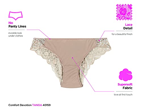 Maidenform Women's Underwear Back, Tanga Lace Thong Panties (Retired Colors), Evening Blush/Silver, 6