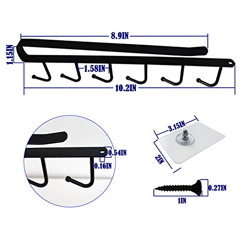 Evadow 5Pack 6-Hook Under Cabinet Mug Hook, Metal Iron Kitchen Storage Utensil Hooks with Free Nails and Screws, Black Wall Organizer Shelf Rack for Mugs, Cups, Teapot and Kitchen Utensils Display
